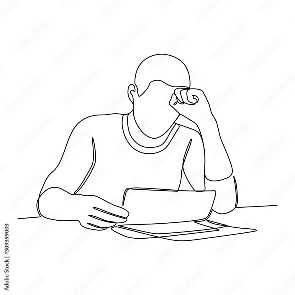 continuous line drawing of man reading book vector illustration Stock ...