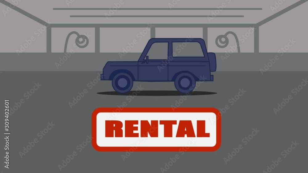 2D animation, blue car driving in, two Caucasian hands shaking at the ...