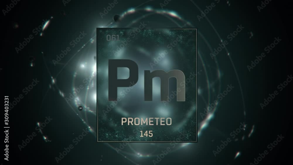 Promethium as Element 61 of the Periodic Table. Seamlessly looping 3D ...