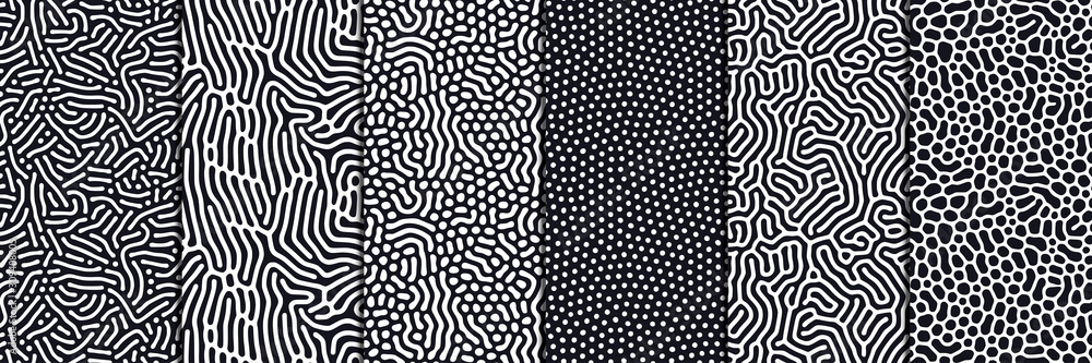 Set of organic seamless patterns with rounded lines, drips. Diffusion ...