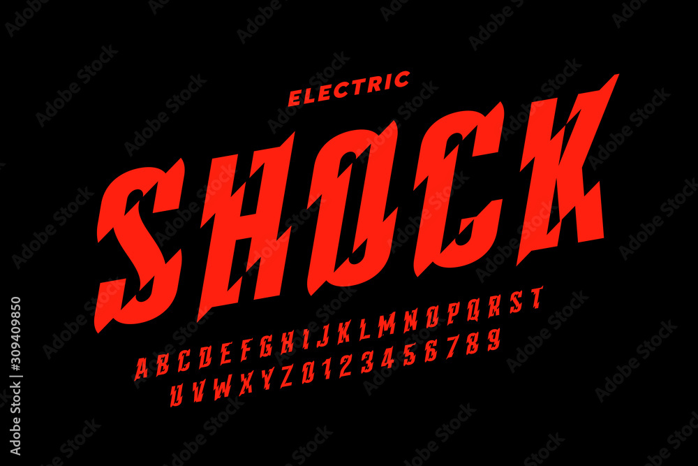 Eclectric shock style font design, alphabet letters and numbers Stock ...