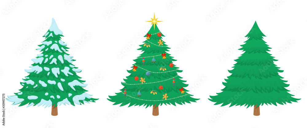 Cartoon christmas tree in three different situations Stock Vector ...