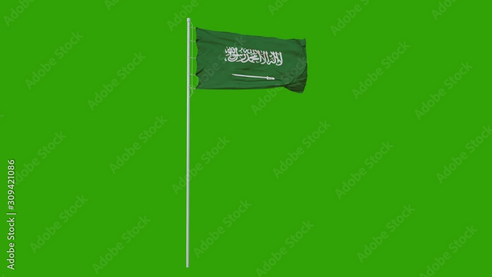 Saudi Arabia flag waving and fluttering on wind. Green Screen. Loopable ...