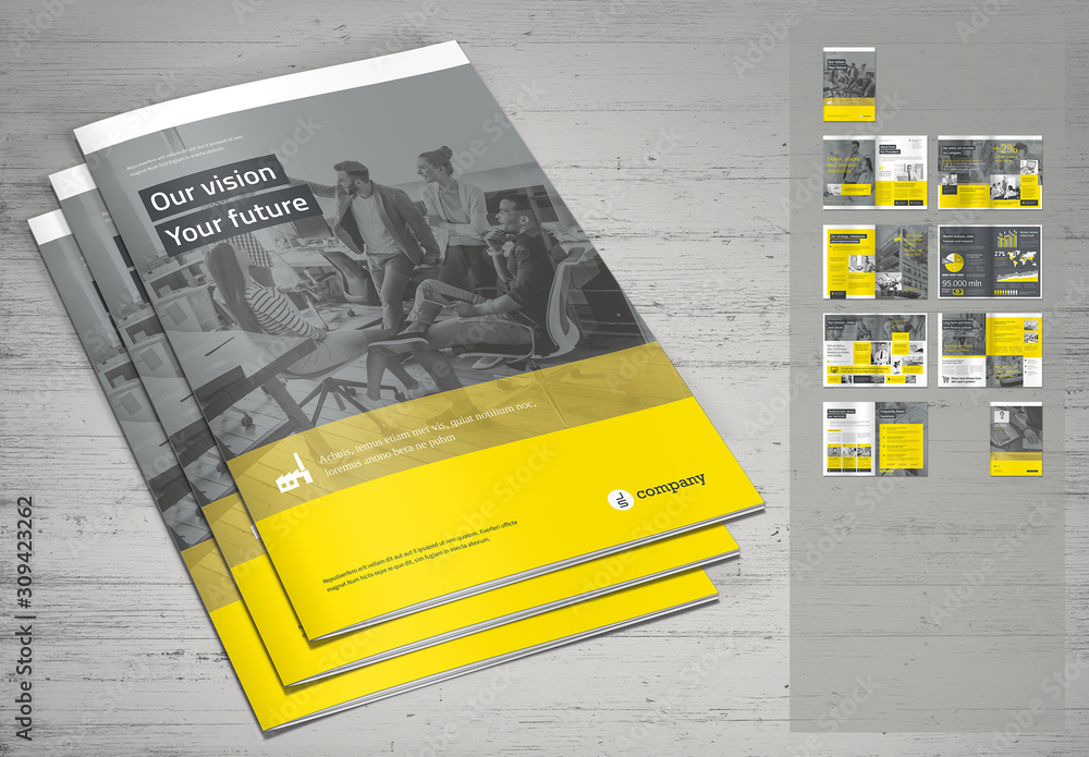 Yellow and Gray Business Brochure Layout Stock Template | Adobe Stock