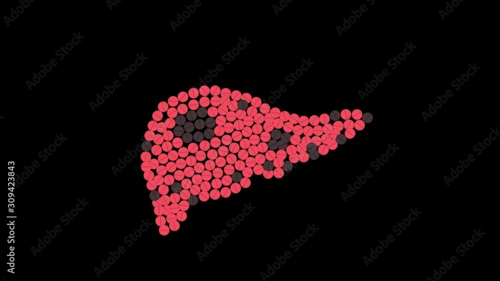 Fatty liver disease awareness animation of pills forming liver. Medical ...