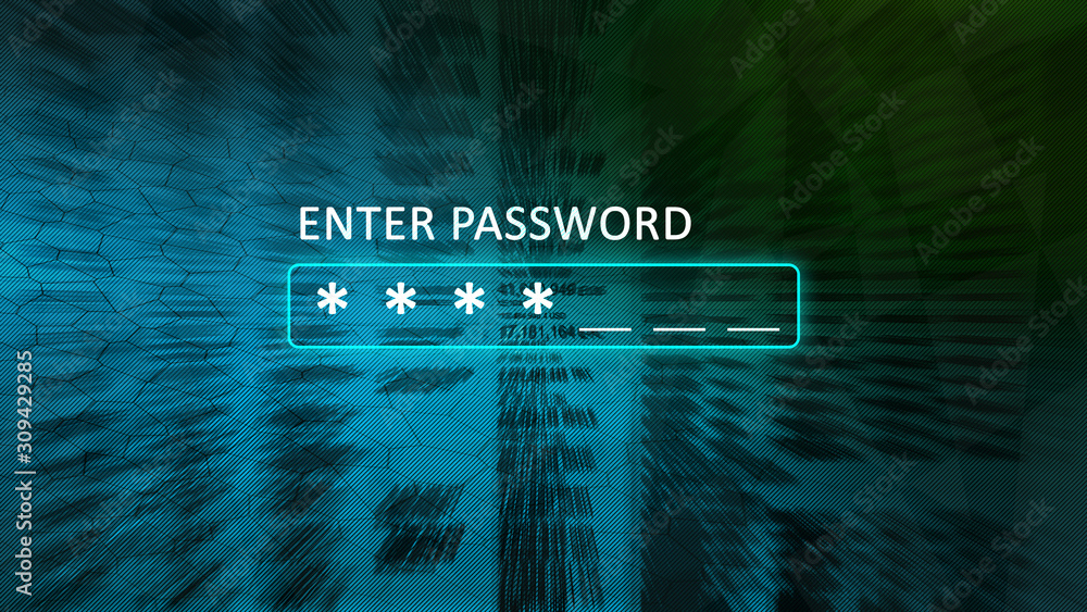 Enter password concept screen with a password box and asterisks. Abstract blurred background ...