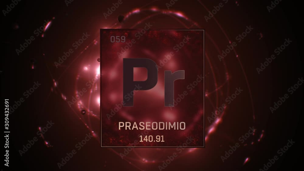 Praseodymium as Element 59 of the Periodic Table. Seamlessly looping 3D ...