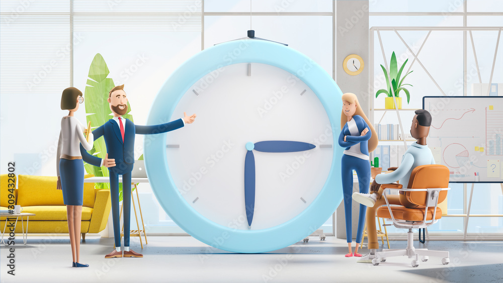 Time management concept. 3d illustration. Cartoon characters. Business ...