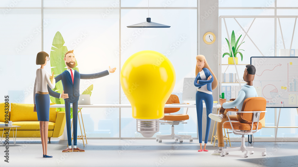 Team searching for new ideas solutions. 3d illustration. Cartoon ...