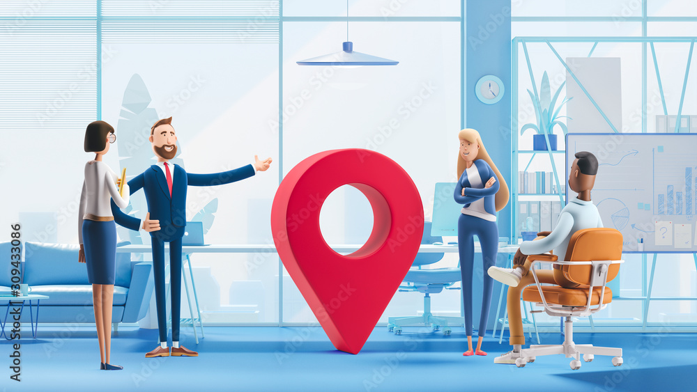 global tracking concept with team people. 3d illustration. Cartoon ...