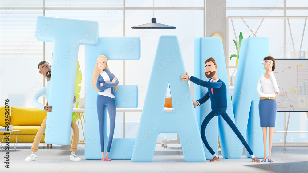 3d illustration. Cartoon characters. Business teamwork concept. The ...