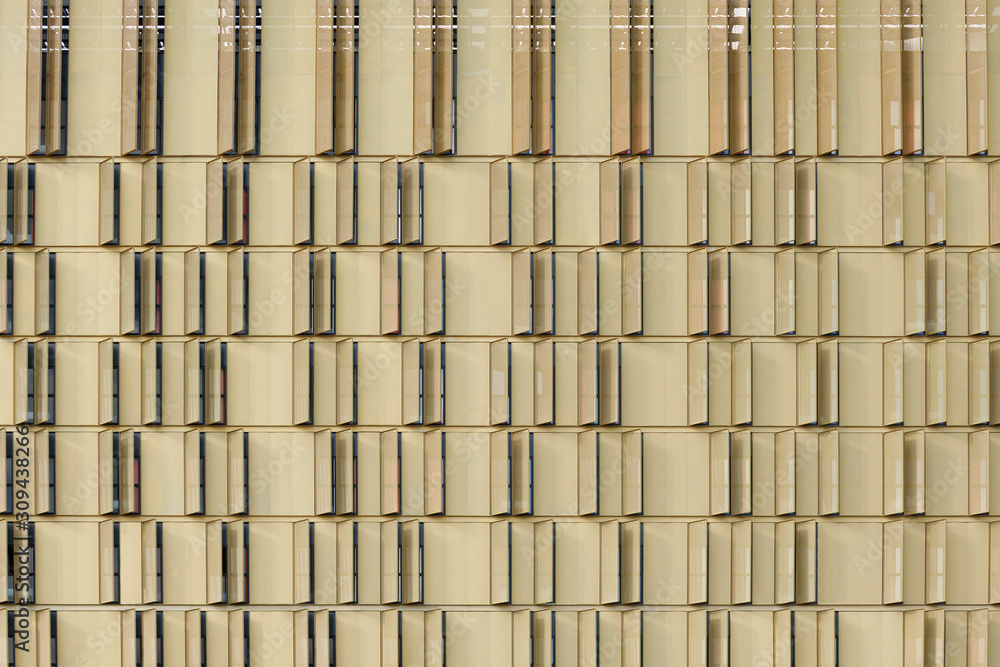 Exterior design of building facade wall with panels on windows Stock ...