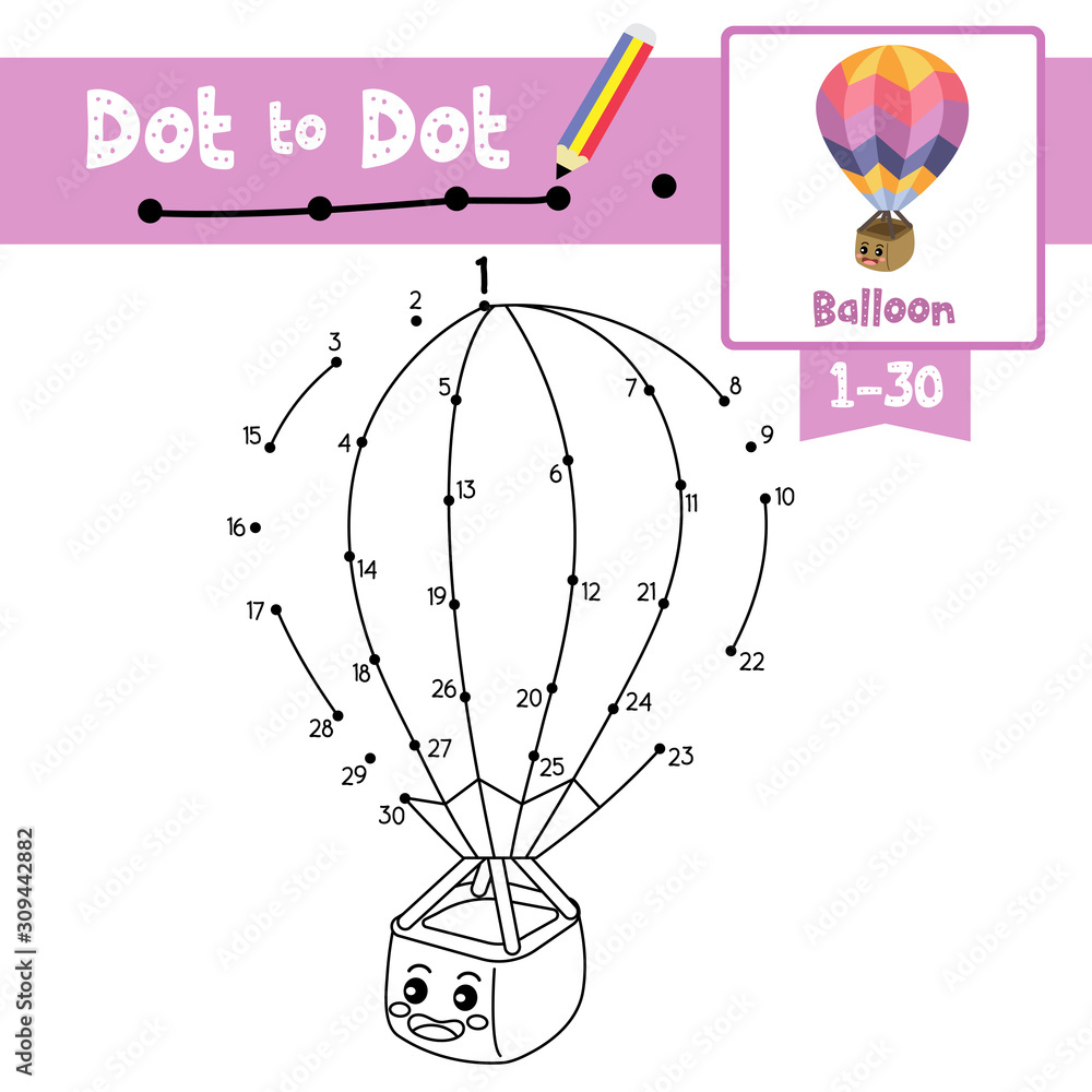 Dot to dot educational game and Coloring book Balloon cartoon character ...