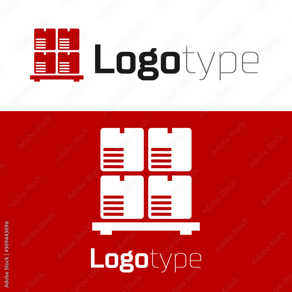Red Cardboard boxes on pallet icon isolated on white background. Closed ...