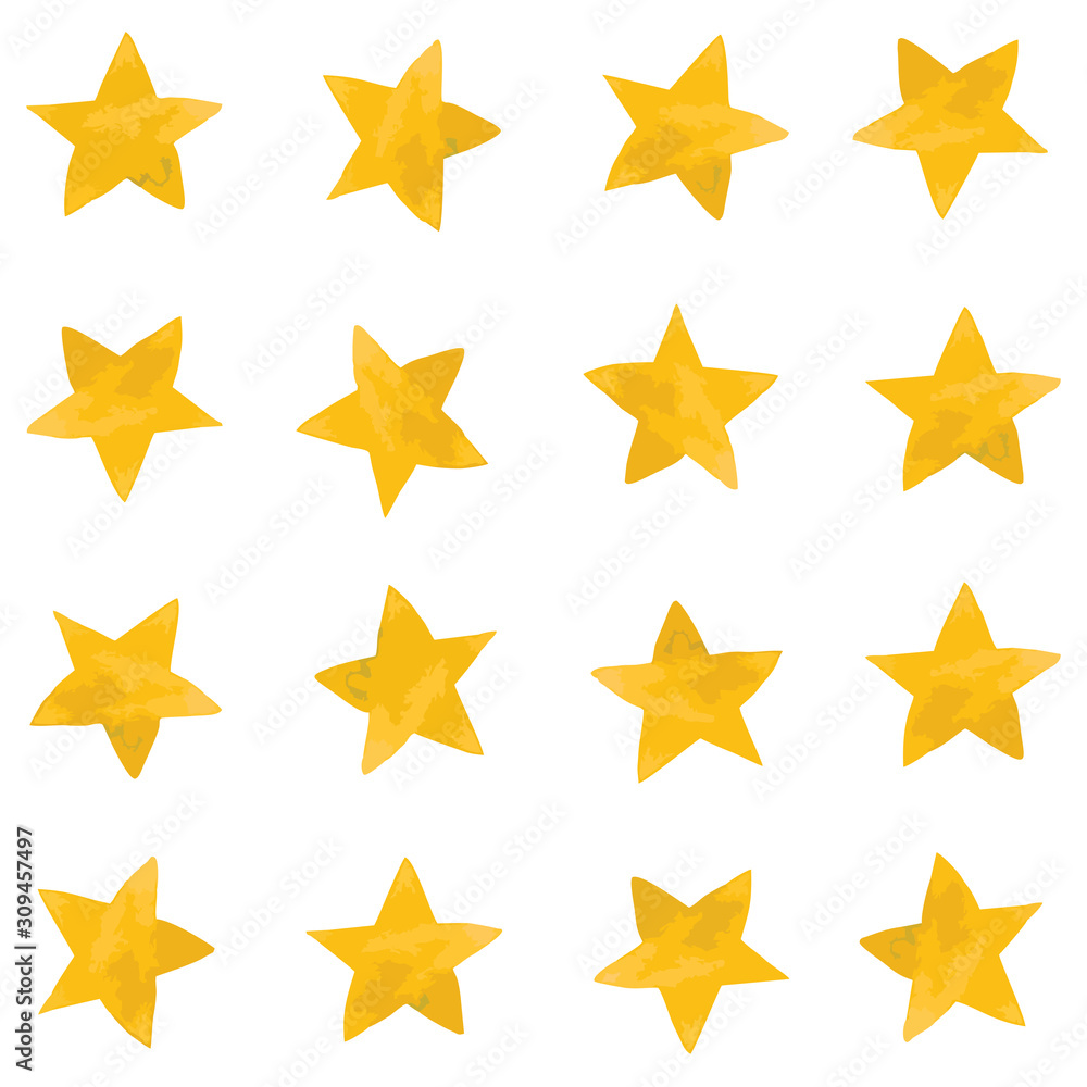 Watercolor vector illustration of gold yellow stars pattern set Stock ...