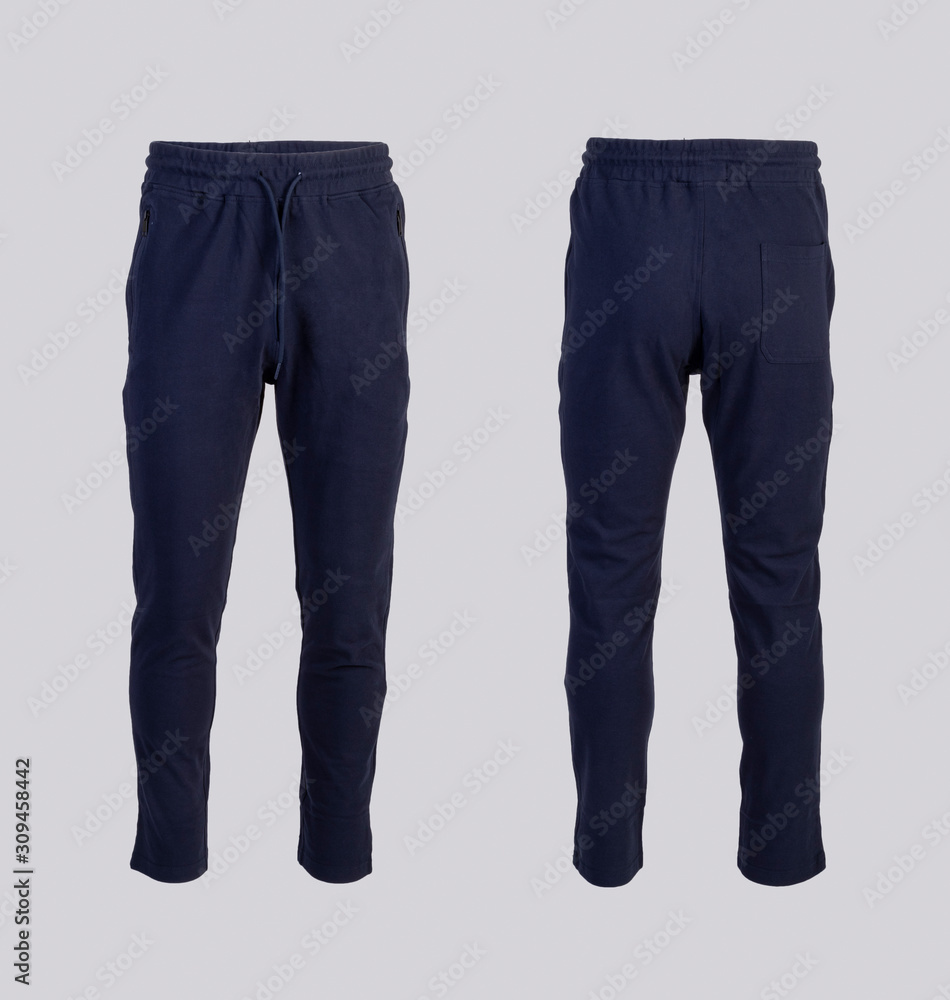 dark blue sweatpants Front and back view isolated on white background ...