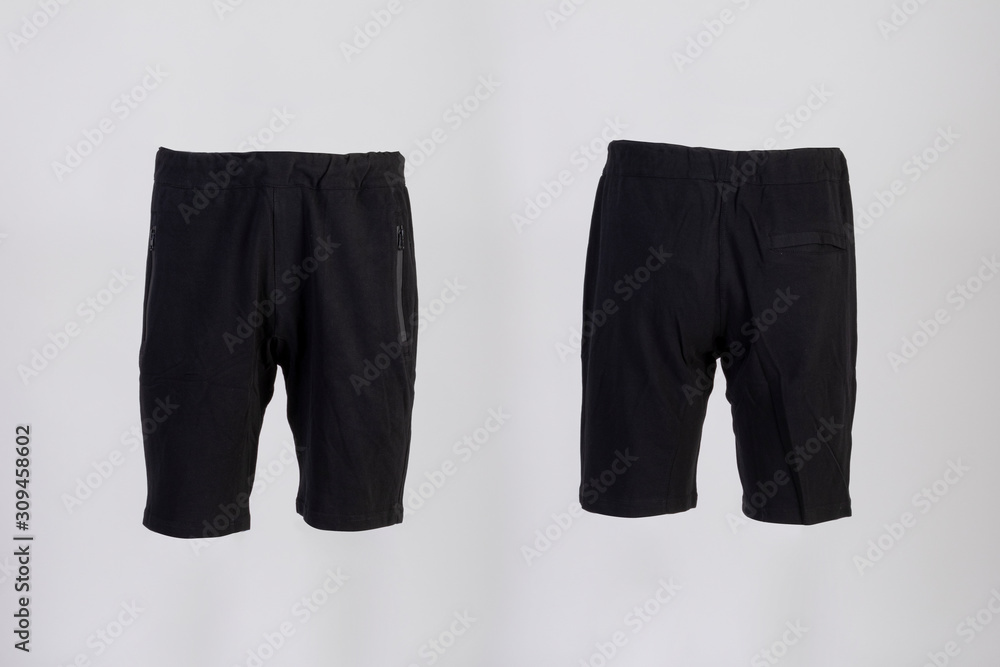 Sport shorts ,black color, front and back view isolated on white. Stock ...