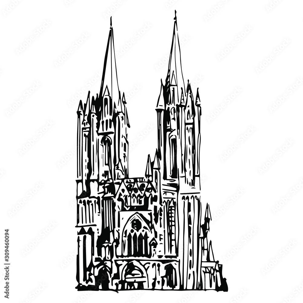 Vecteur Stock Isolated vector illustration. Facade of a Gothic ...