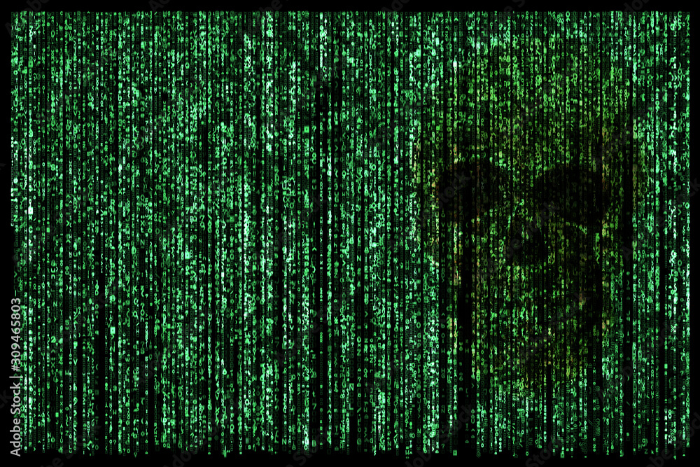Matrix digital with Human skull halloween background Stock Illustration ...