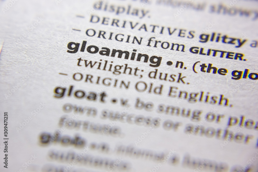 Word or phrase Gloaming in a dictionary. Stock Photo | Adobe Stock