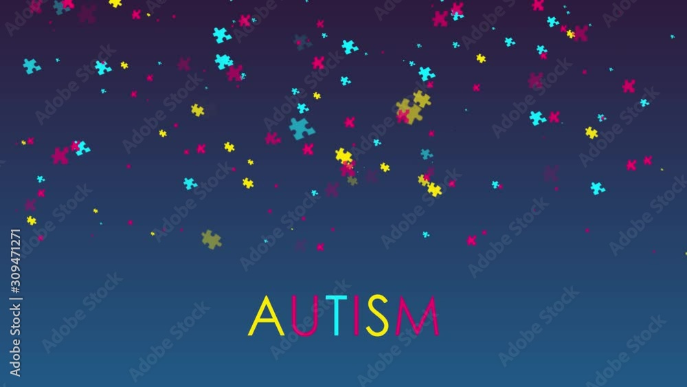 Vidéo Stock Autism awareness animation with falling puzzle pieces on ...