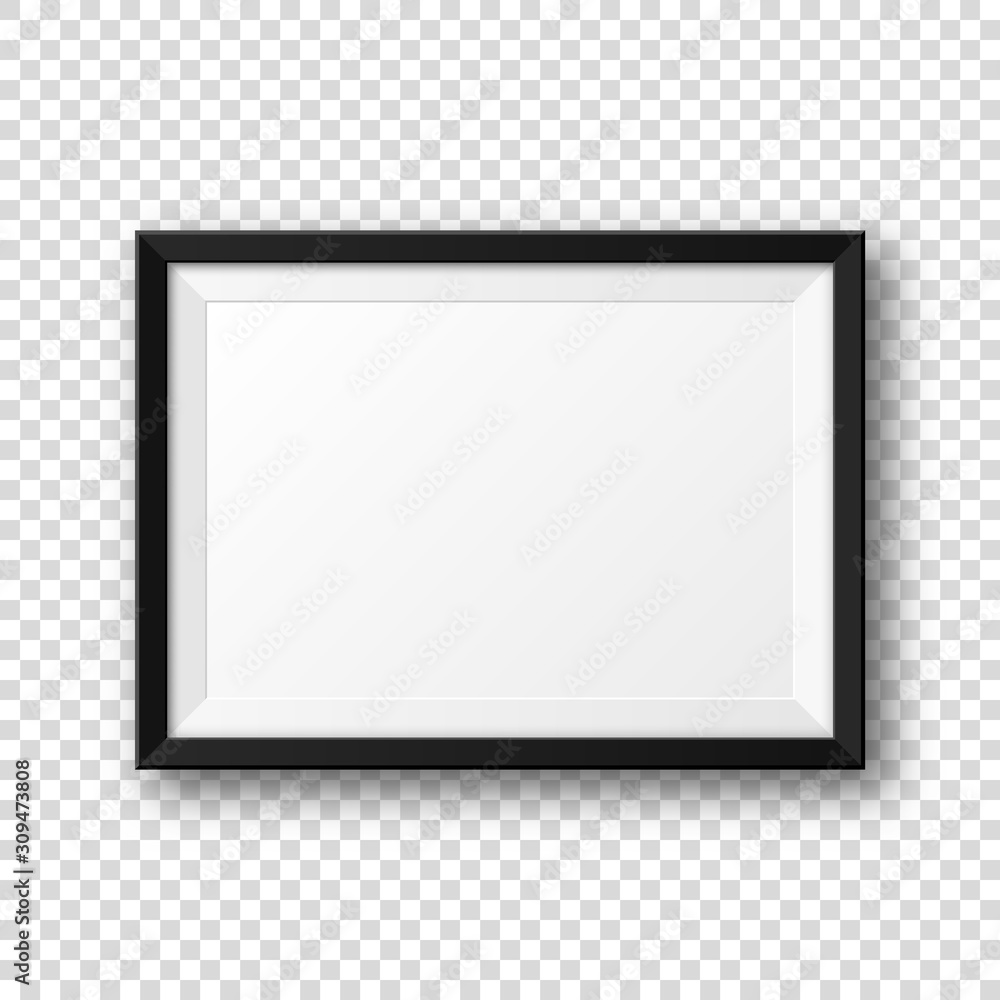 Realistic blank black picture frame with shadow isolated on transparent ...