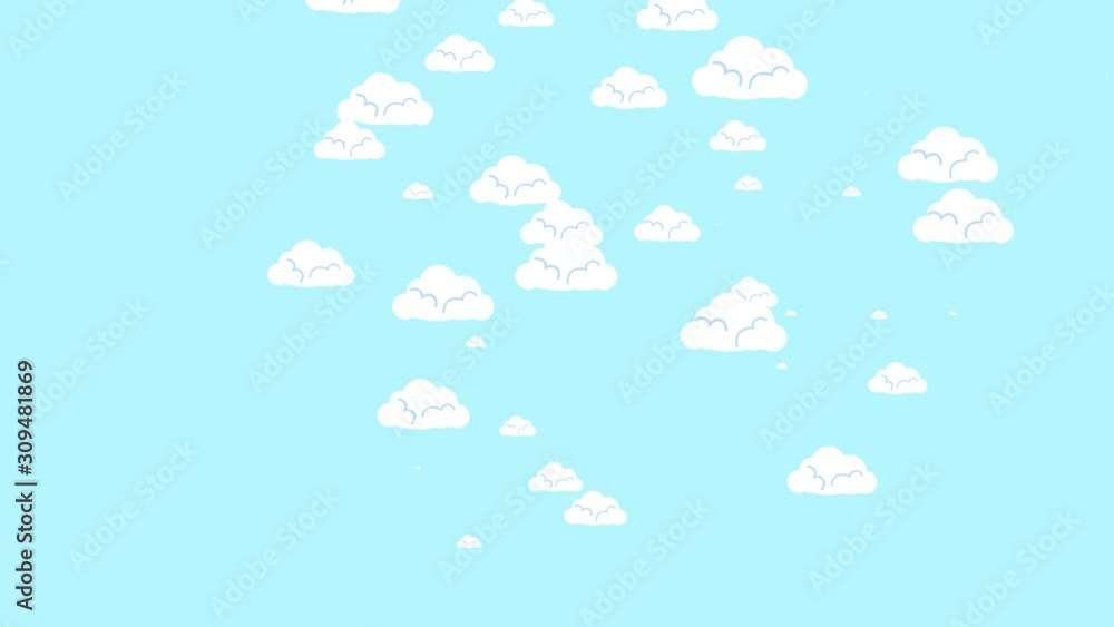 Blue sky full of clouds moving right to left. Cartoon sky animated ...