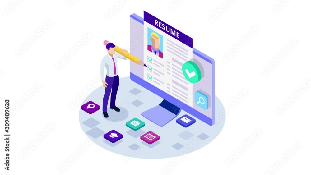 Isometric man and cv resume documents. Recruiting advertisement, Job ...