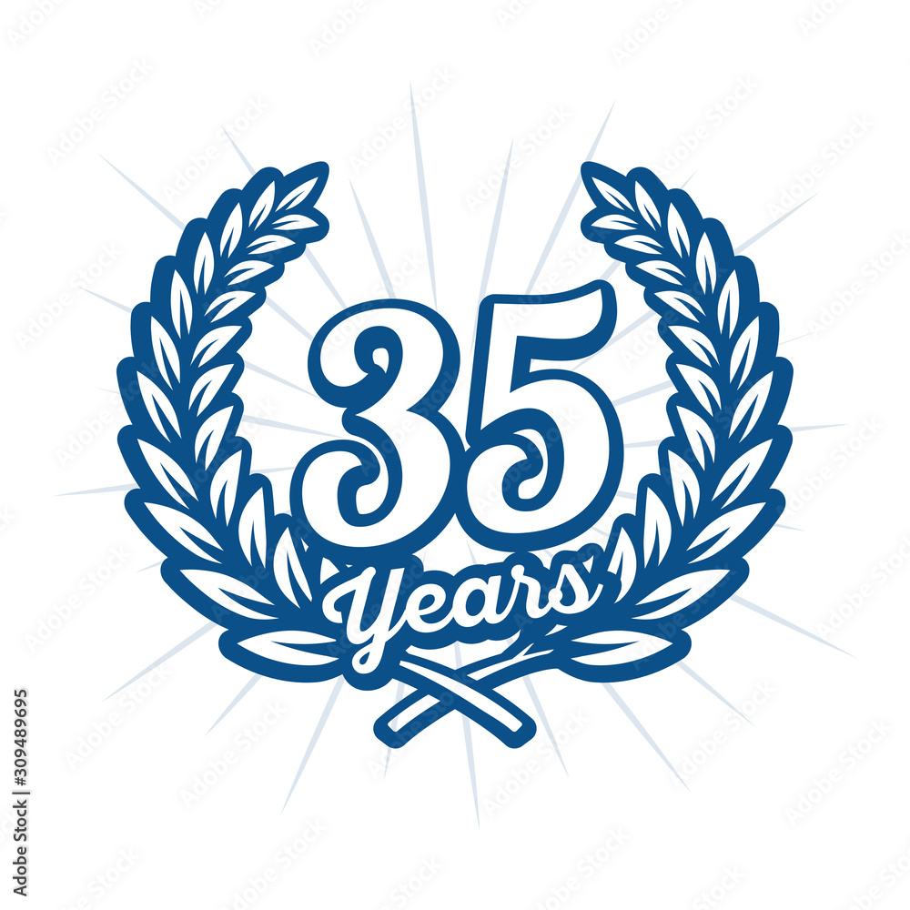 35 years anniversary celebration with laurel wreath. Thirty fifth ...