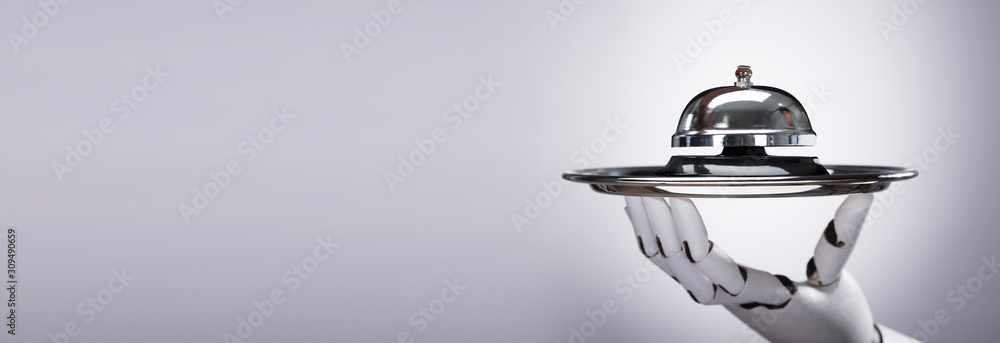 Robot Holding Service Bell In Plate Stock Photo | Adobe Stock