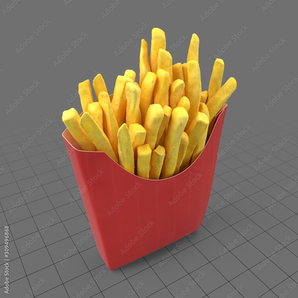 French fries in box Stock 3D asset | Adobe Stock
