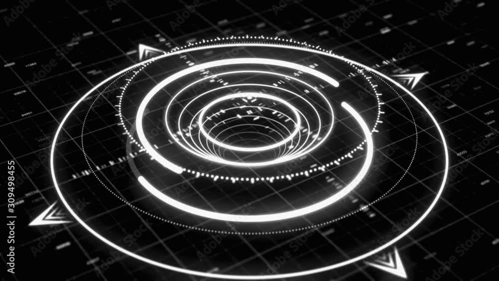 Monochrome 3d circular graph resembling a modern compass with several ...