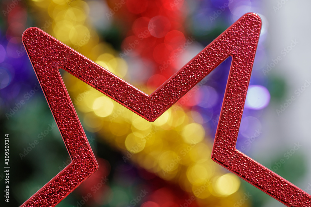 CHRISTMAS TREE STAR WITH BLURRY AND COLORFUL BACKGROUND, LIGHT LEAK ...