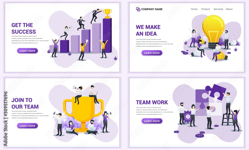 Set of web page design templates for business, success business and ...