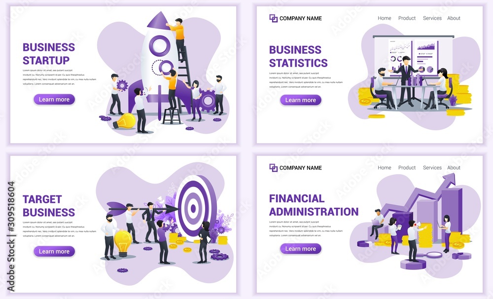 Set of web page design templates for business startup, target business ...