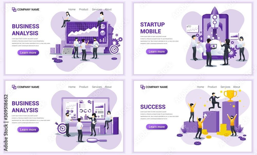 Set of web page design templates for business analysis and statistics ...