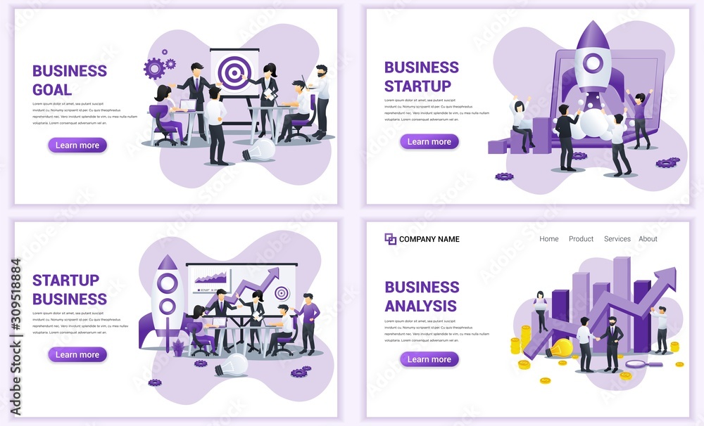 Set of web page design templates for target business, business startup ...
