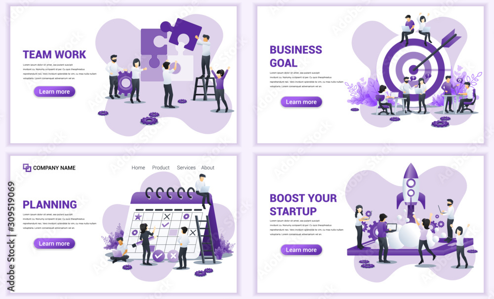 Set of web page design templates for business goal, target business ...