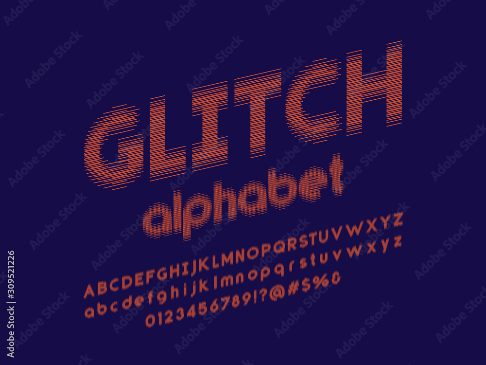 Sound wave style alphabet design with uppercase, lowercase, numbers and ...