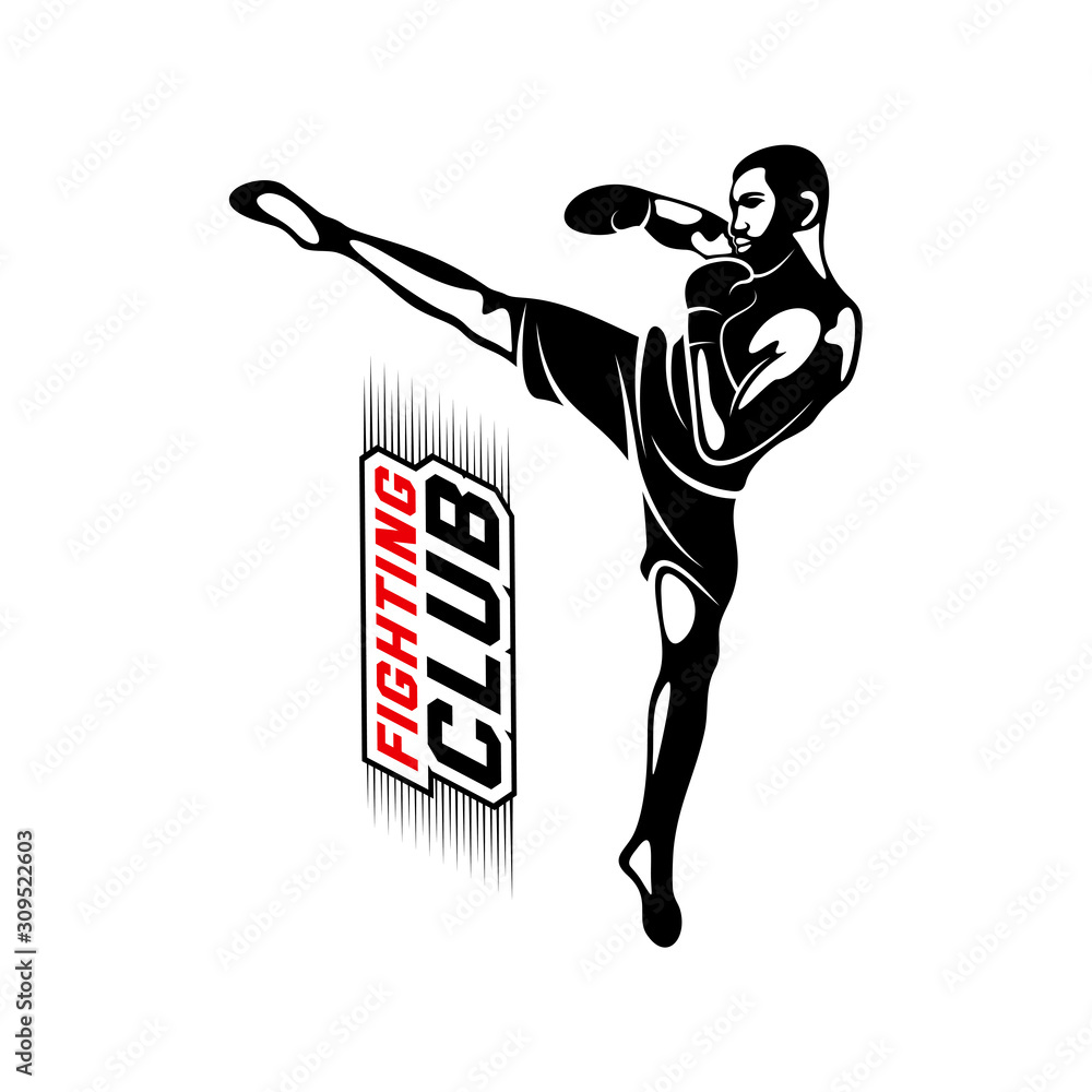 Fight Player logo design vector, boxing logo template, muay thai kick ...