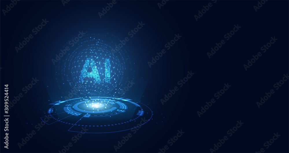 Abstract technology Ai computing on circle concept working data of Artificial intelligence and ...