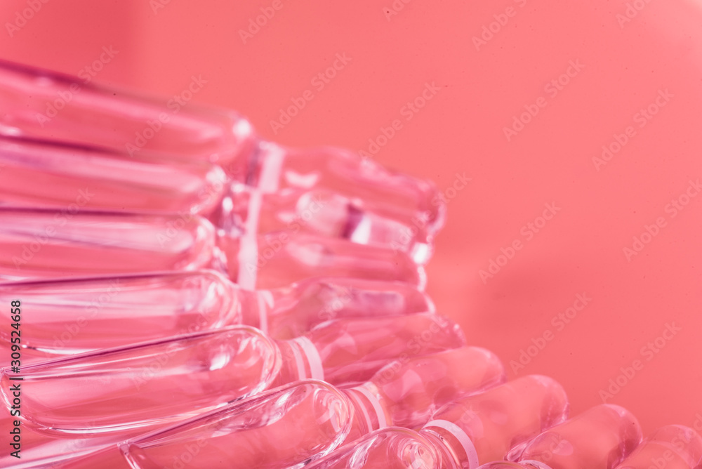 Glass medical ampoule vial for injection. Medicine is liquid sodium ...