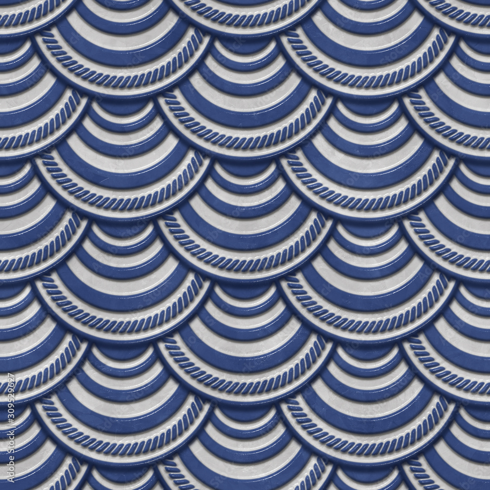 Scales fish pattern on ceramic tile seamless texture, 3d illustration ...