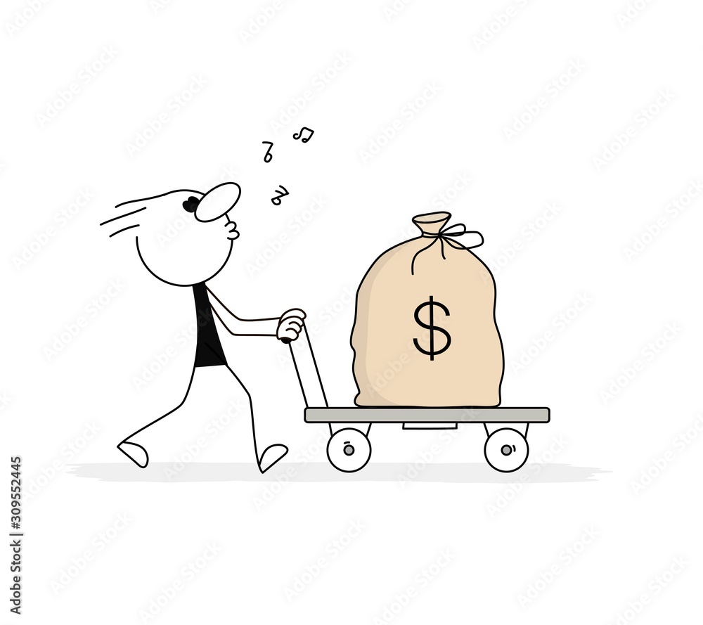 Doodle stick figure: Doodle stick figure: Man is pushing a cart with a ...