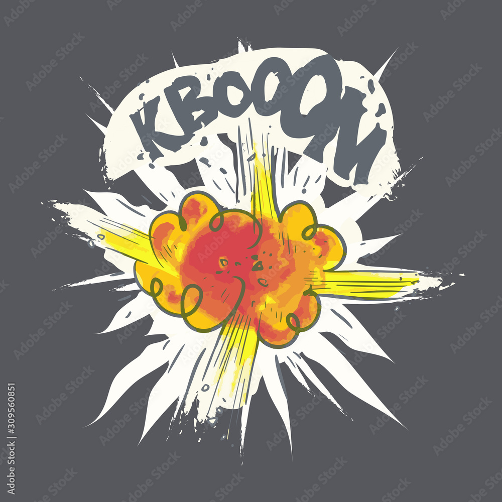cartoon style explotion with text effect, isolated on dark grey ...