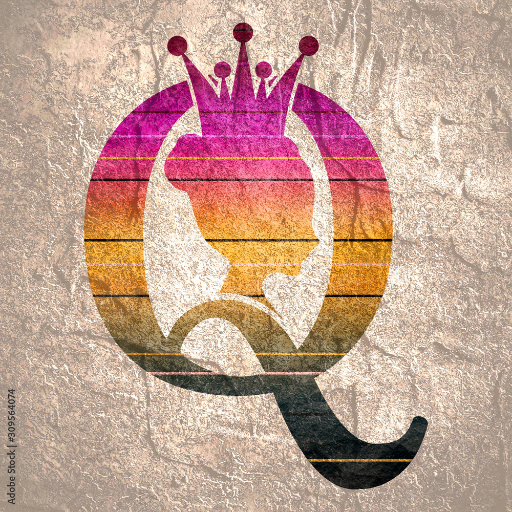 Vintage queen silhouette. Medieval queen profile. Elegant silhouette of ...