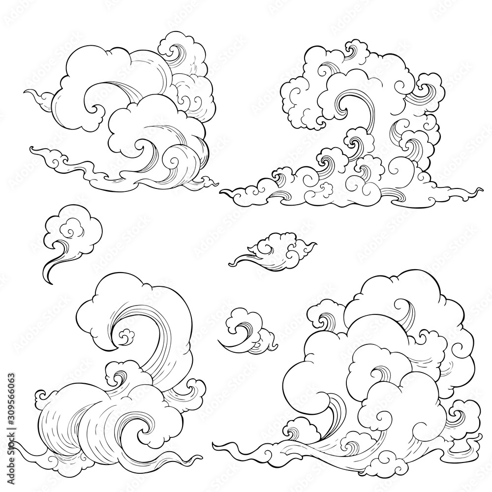 Oriental Japanese, Chinese, Thailand cloud with vertical shape vector ...