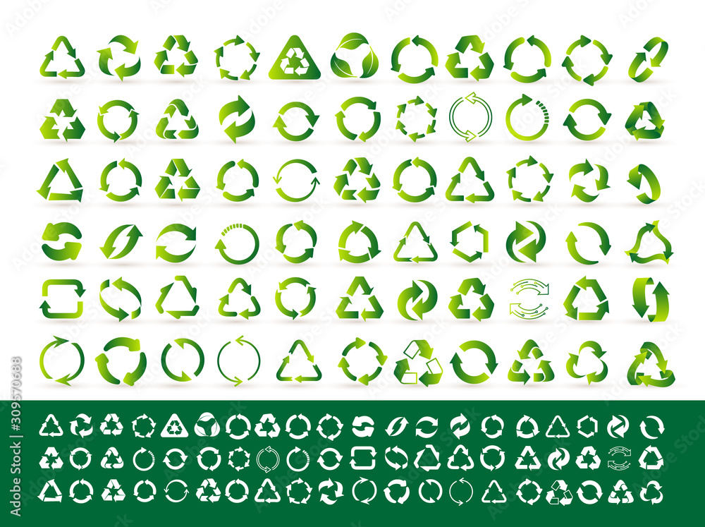 Big set of recycle icon. Green recycling and rotation arrow icon pack ...
