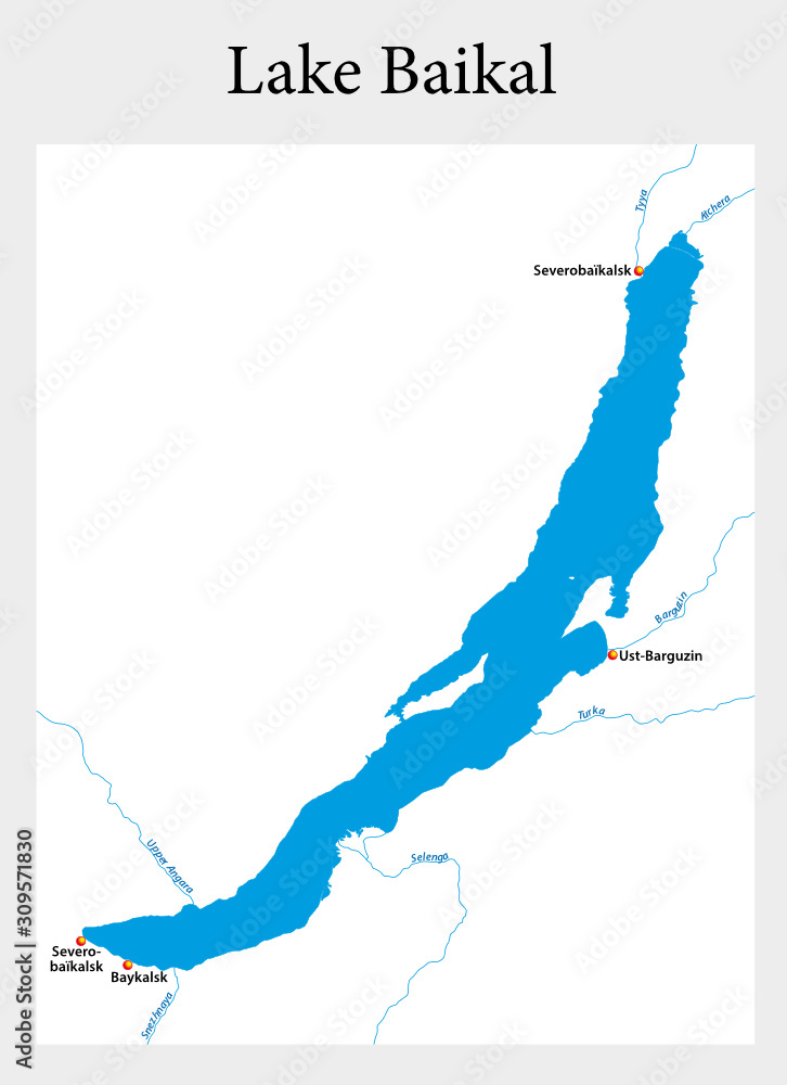 Map of the Russian Lake Baikal with the most important cities Stock ...