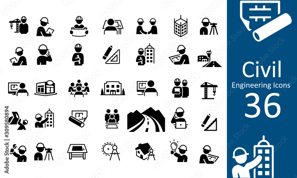 Civil Engineering Icons vector design black and white Stock Vector ...